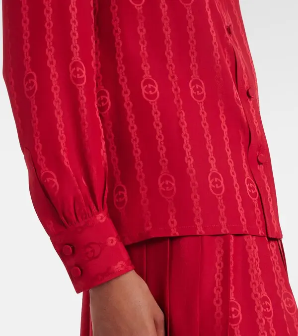 Gucci Interlocking G Silk Jacquard Blouse