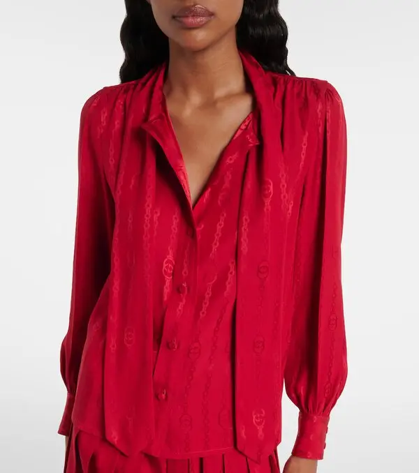 Gucci Interlocking G Silk Jacquard Blouse