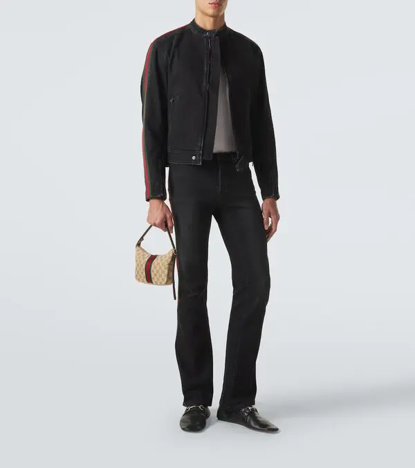 Gucci Web Stripe Denim Biker Jacket