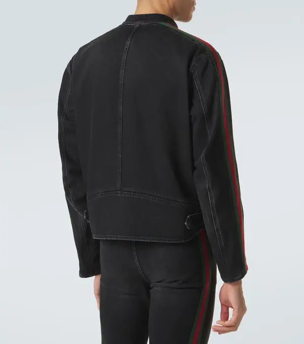 Gucci Web Stripe Denim Biker Jacket