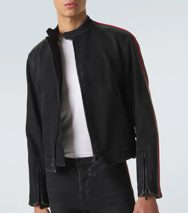 Gucci Web Stripe Denim Biker Jacket