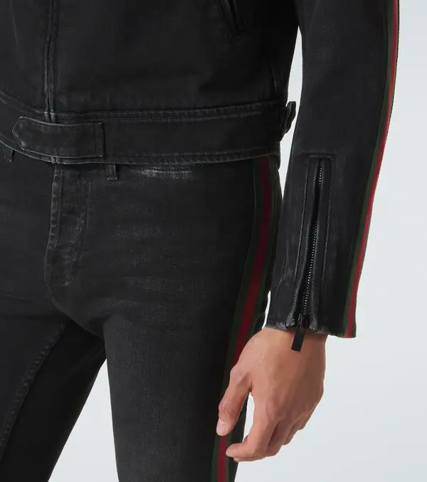 Gucci Web Stripe Denim Biker Jacket