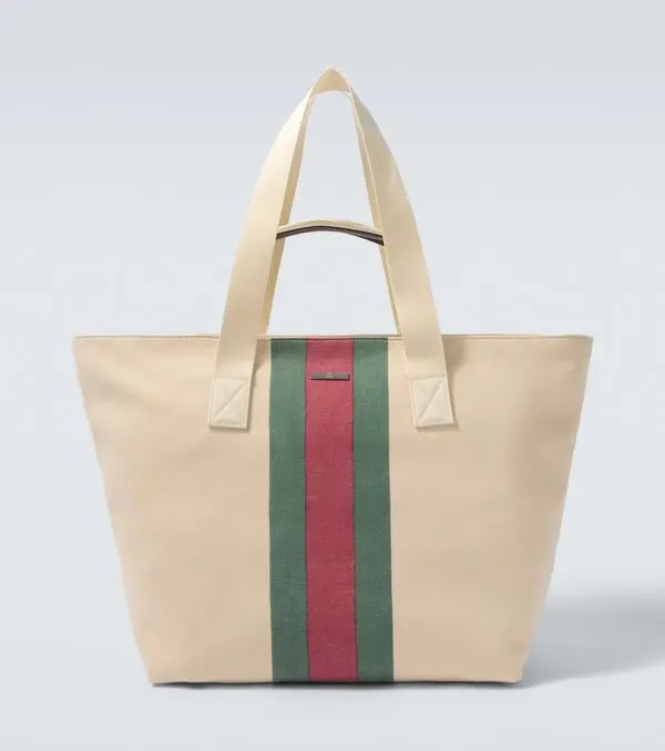 Gucci Web Stripe Canvas Tote Bag - Beige