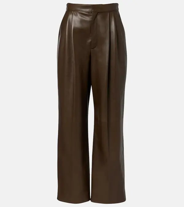 Bottega Veneta Pleated Leather Straight-leg Trousers - Green