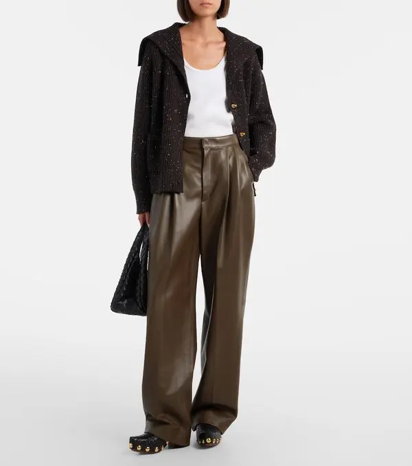 Bottega Veneta Pleated Leather Straight-leg Trousers