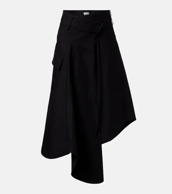 Bottega Veneta Asymmetrical Cotton Midi Skirt - Black