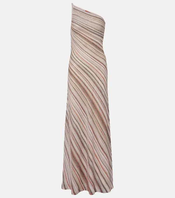 Missoni Sequined One-shoulder Lamé Maxi Dress - Pink