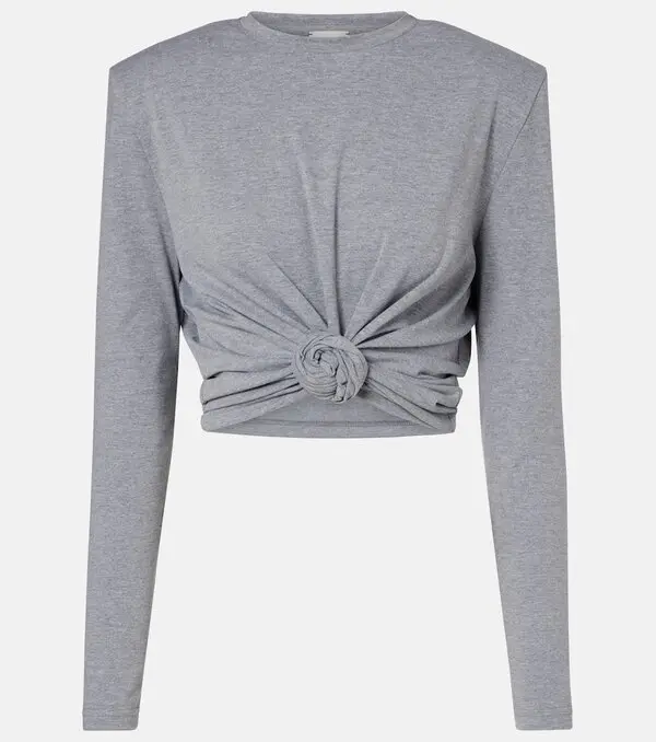 Magda Butrym Cropped Knot Detail Cotton-blend Jersey Top - Grey