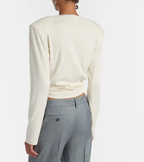 Magda Butrym Cropped Knot Detail Cotton-blend Jersey Top - White