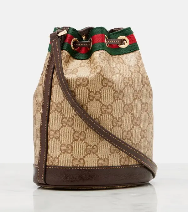 Gucci Web Stripe Mini Gg Canvas Bucket Bag - Brown