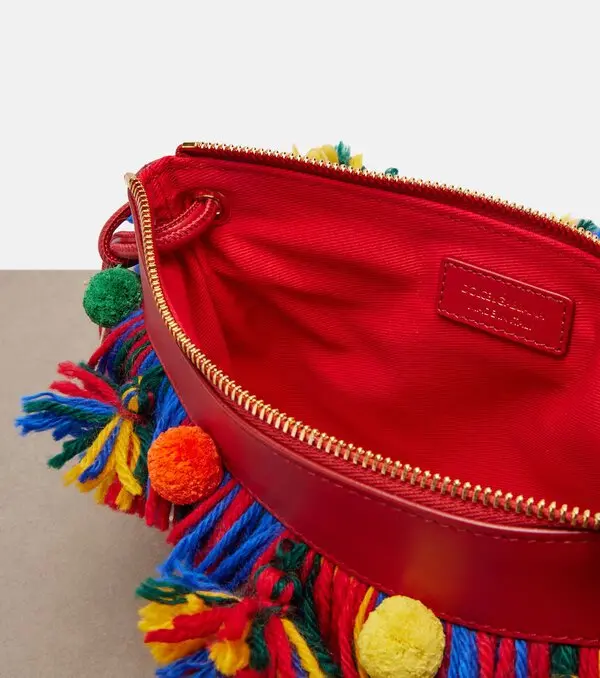 Dolce & Gabbana Fringed Woven Leather-trimmed Pouch - Red
