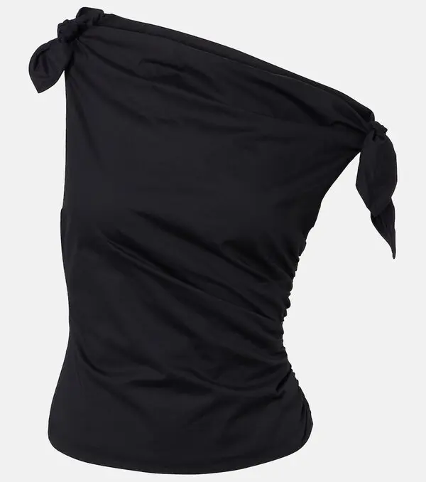 Staud Bellaria Asymmetric Cotton Top - Black