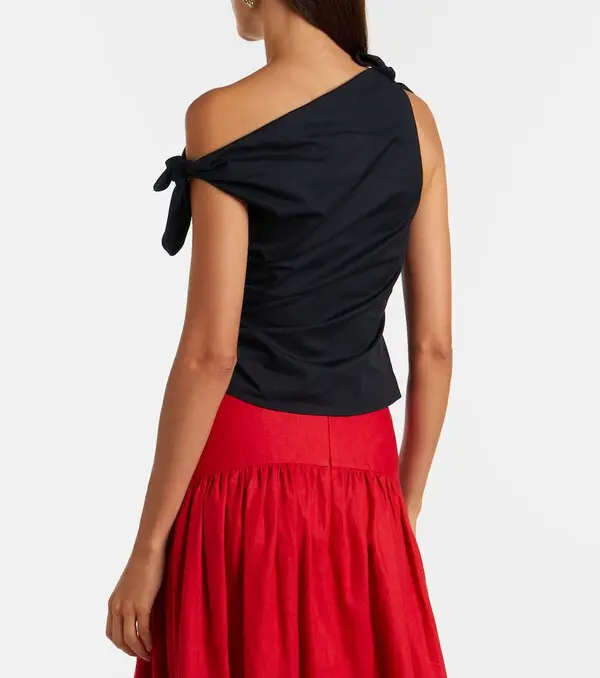 Staud Bellaria Asymmetric Cotton Top - Black