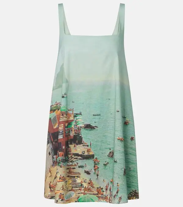 Staud Brio Printed Cotton Minidress - Green
