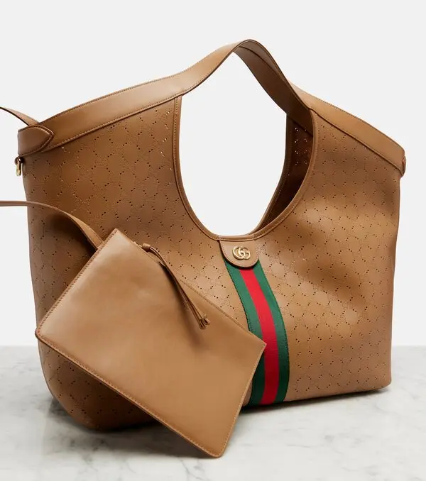Gucci Giglio Large Leather Tote Bag - Brown