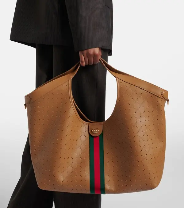 Gucci Giglio Large Leather Tote Bag - Brown