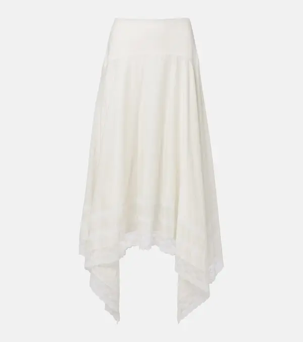 Staud Ainsley Lace-trimmed Cotton Voile Midi Skirt - White