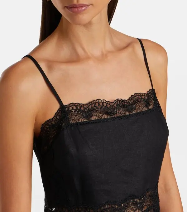 Staud Lace-trimmed Linen Midi Dress