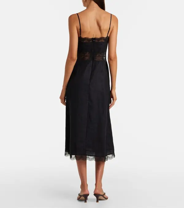 Staud Lace-trimmed Linen Midi Dress
