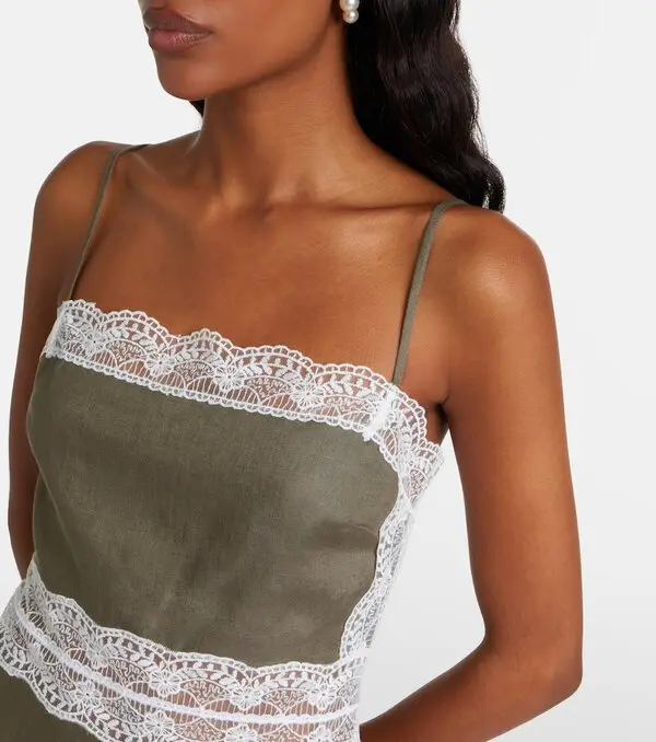Staud Amalina Lace-trimmed Linen Mini Dress - Green