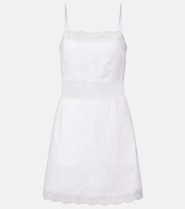 Staud Amalina Lace-trimmed Linen Mini Dress - White
