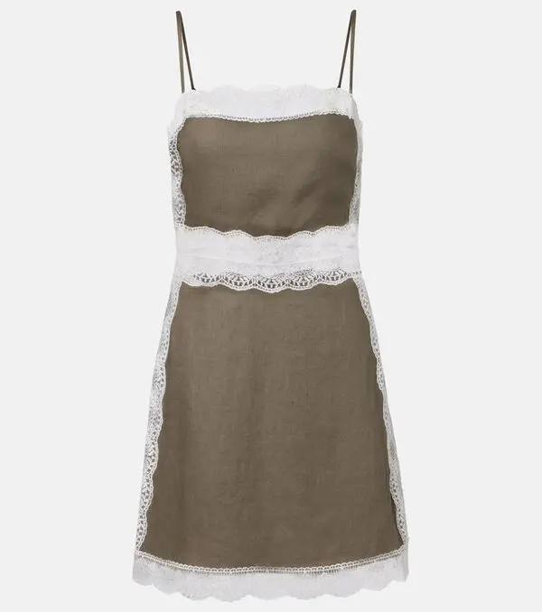 Staud Amalina" Lace-trimmed Linen Mini Dress - Green