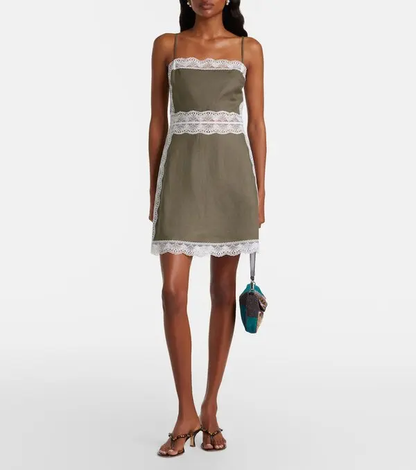 Staud Amalina" Lace-trimmed Linen Mini Dress - Green