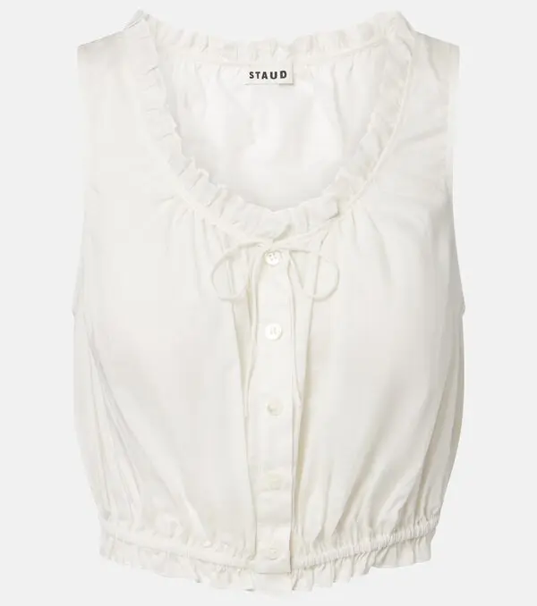 Staud Sicilia Lace-trimmed Cotton Voile Top - White