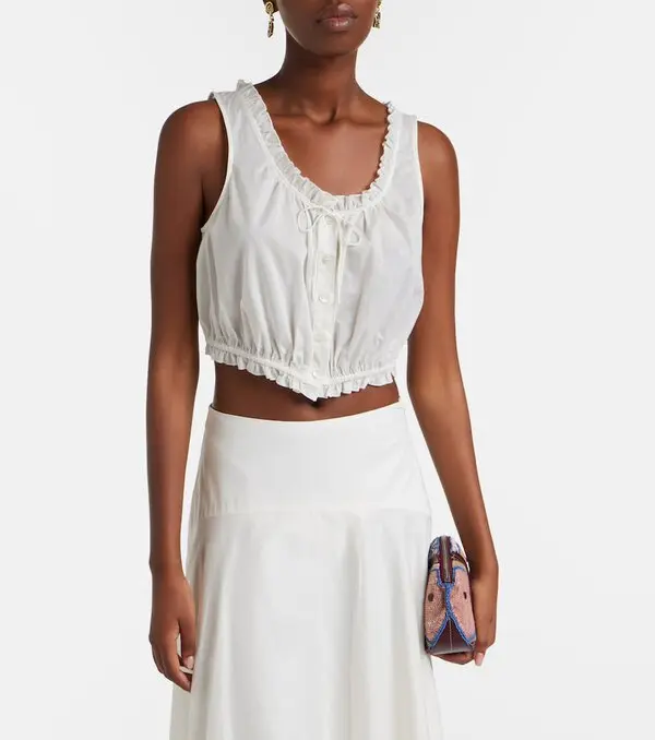 Staud Sicilia Lace-trimmed Cotton Voile Top - White