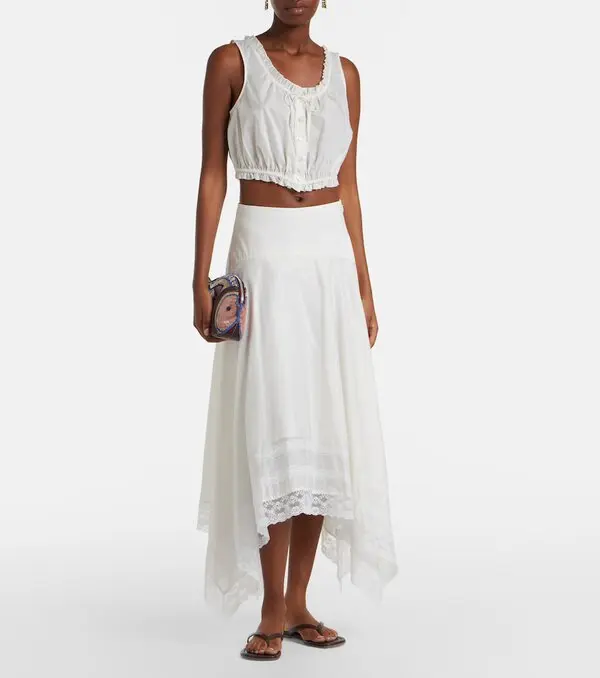 Staud Sicilia Lace-trimmed Cotton Voile Top - White
