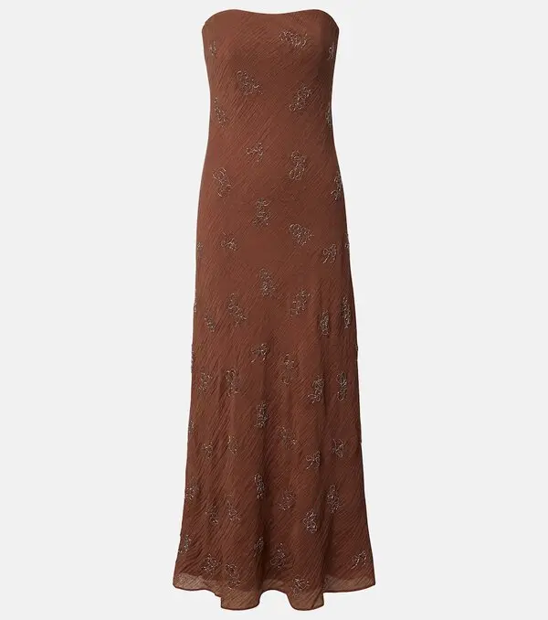 Staud Cassie Beaded Organza Maxi Dress - Brown