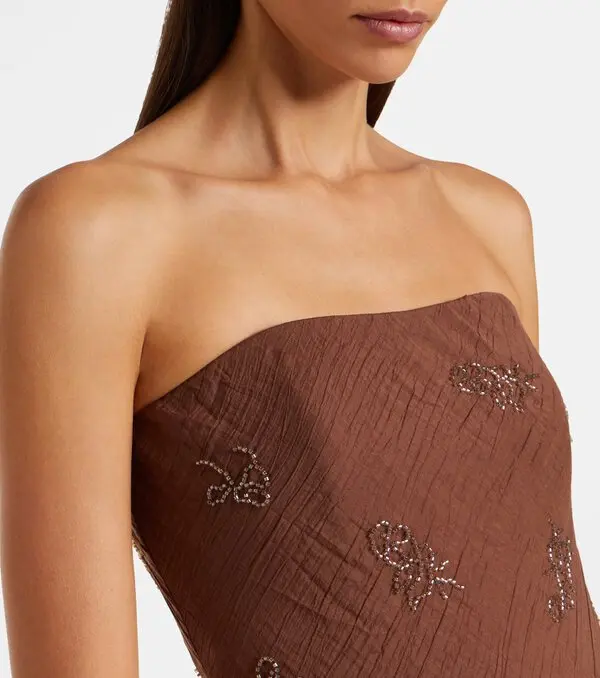 Staud Cassie Beaded Organza Maxi Dress - Brown