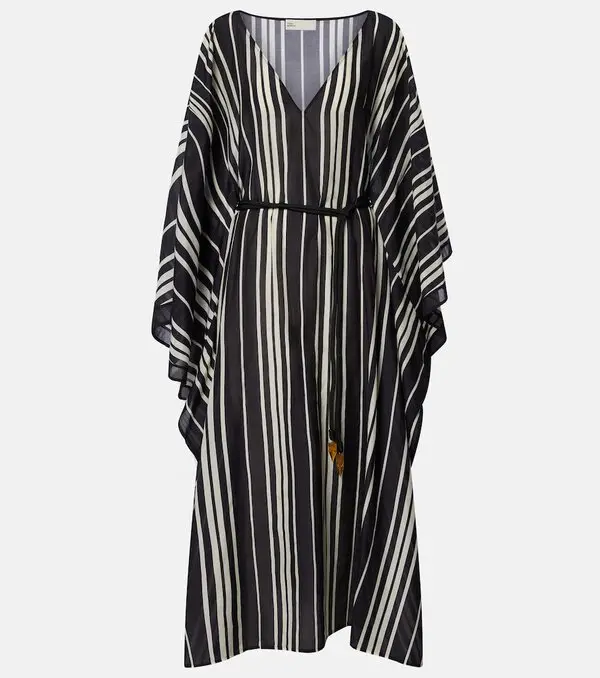 Tory Burch Striped Cotton And Silk Kaftan - Black