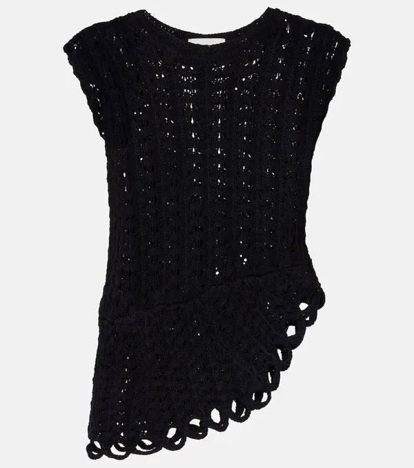 Loulou De Saison Asymmetrical Scalloped Crochet Top - Black