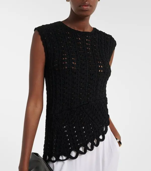 Loulou De Saison Asymmetrical Scalloped Crochet Top - Black