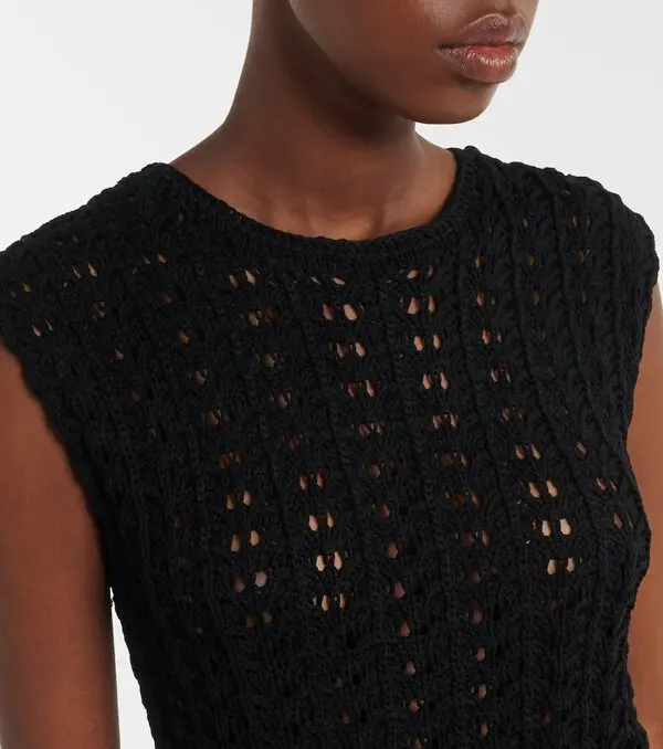 Loulou De Saison Asymmetrical Scalloped Crochet Top - Black