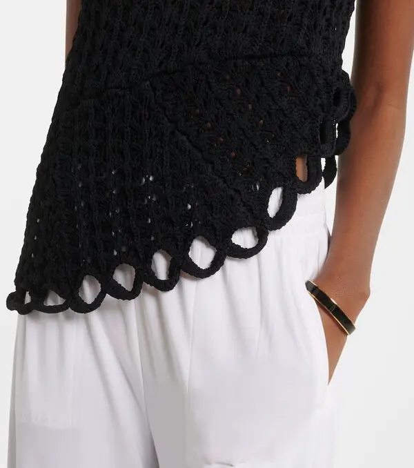 Loulou De Saison Asymmetrical Scalloped Crochet Top - Black