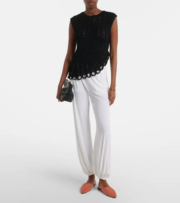 Loulou De Saison Asymmetrical Scalloped Crochet Top - Black