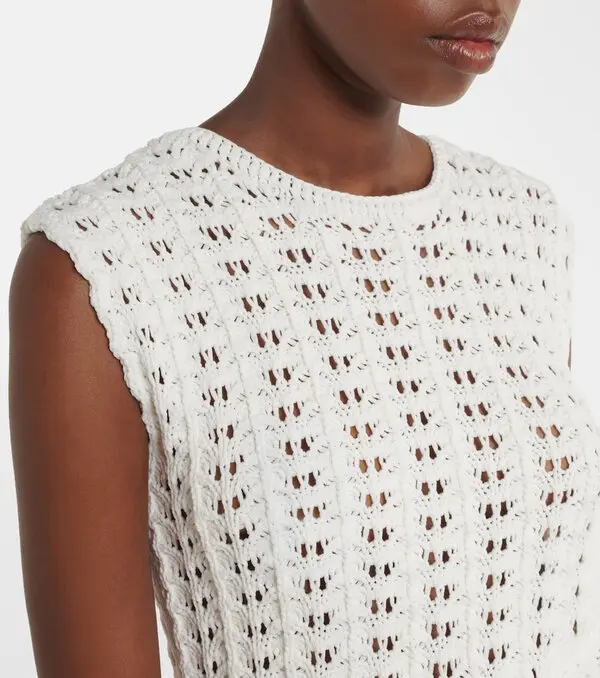 Loulou De Saison Saez Asymmetric Scalloped Crochet Top - White