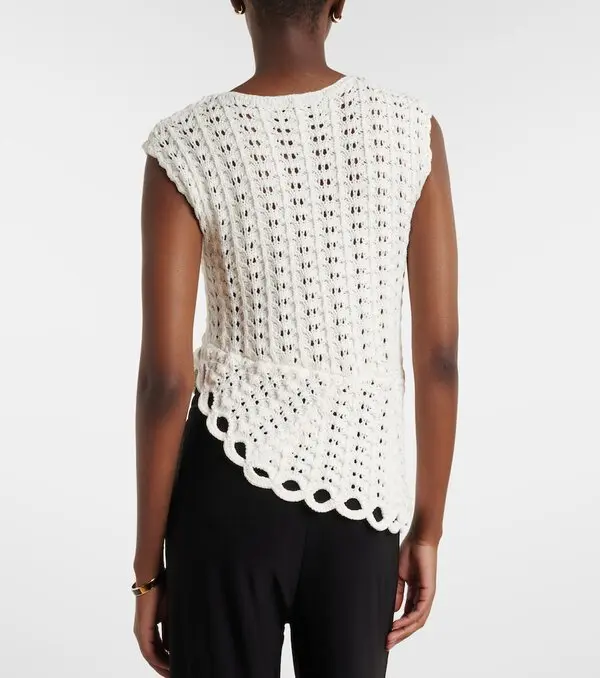 Loulou De Saison Saez Asymmetric Scalloped Crochet Top - White