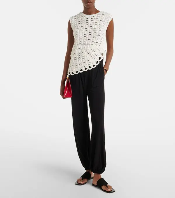 Loulou De Saison Saez Asymmetric Scalloped Crochet Top - White