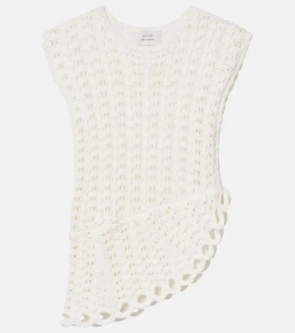 Loulou De Saison Saez Asymmetric Scalloped Crochet Top - White