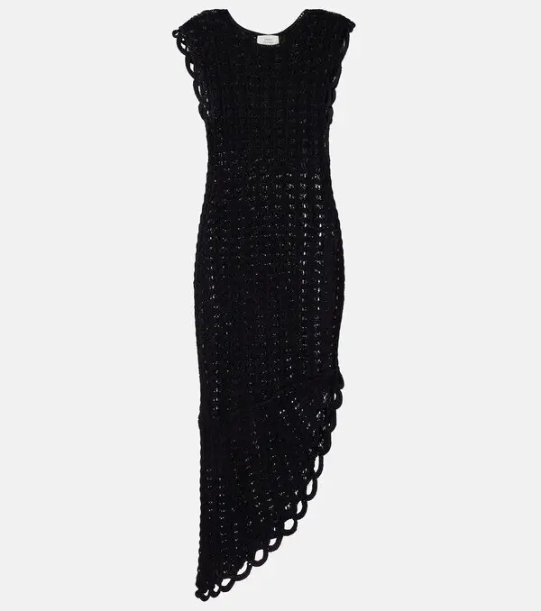 Loulou De Saison Malena Asymmetrical Scalloped Crochet Midi Dress - Black