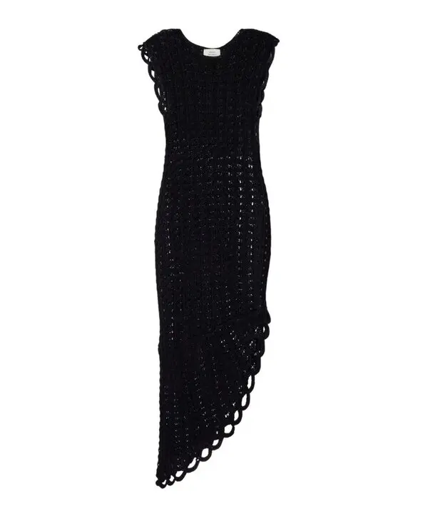 Loulou De Saison Malena Asymmetrical Scalloped Crochet Midi Dress - Black