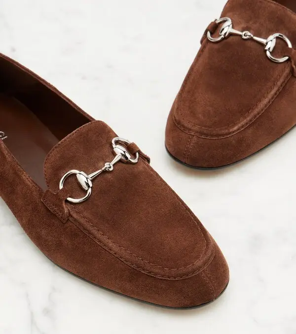 Gucci Jordaan Horsebit Suede Loafers - Brown