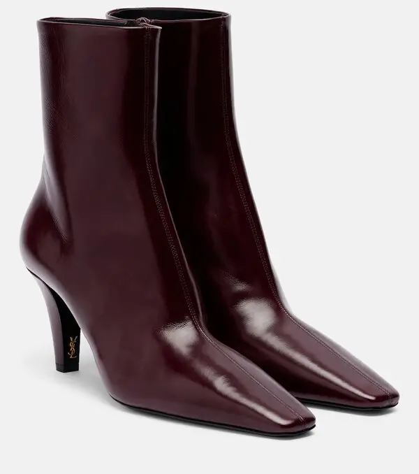 Saint Laurent Leather Ankle Boots - Burgundy