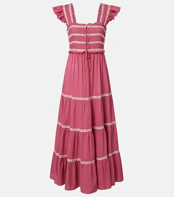Rixo Chandra Tiered Cotton Midi Dress - Pink