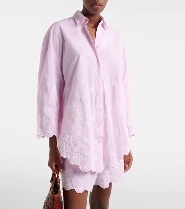 JULIET DUNN Embroidered Cotton Poplin Shirt - Pink