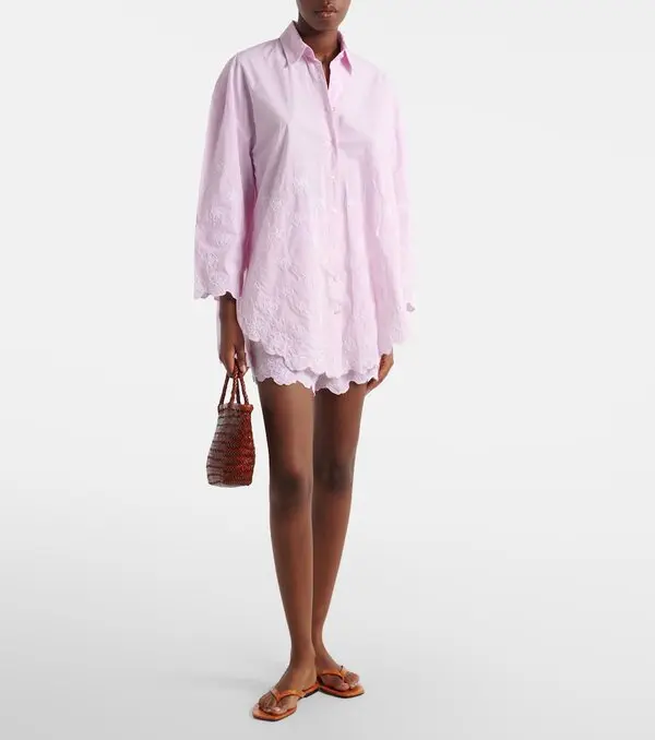 JULIET DUNN Embroidered Cotton Poplin Shirt - Pink