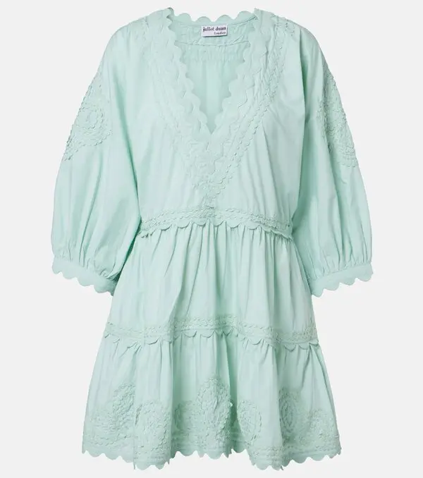 JULIET DUNN Embroidered Scalloped Cotton Poplin Mini Dress - Green